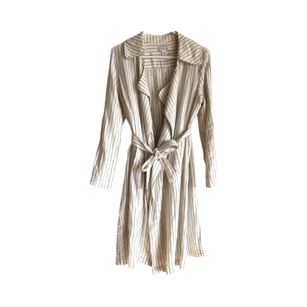 Rachel Zoe White And Black Striped Linen Duster Coat … - Gem